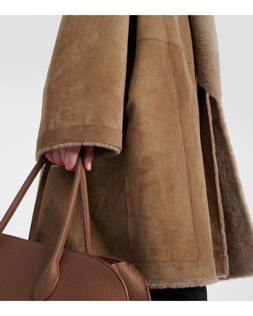 The Row Parnasse Shearling-Lined Suede Coat in Natural | Lyst