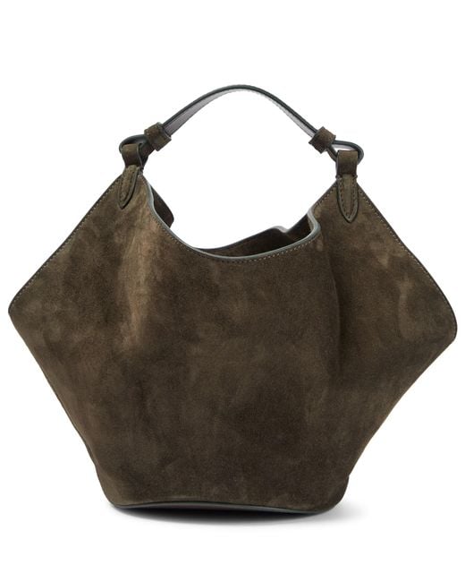 KHAITE Lotus Mini Suede Tote Bag in Brown | Lyst