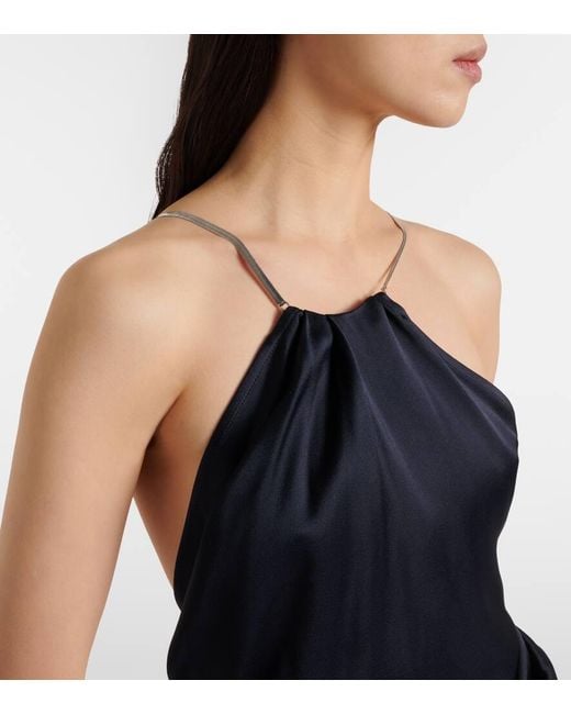 Victoria Beckham Chain-Detail Draped Crepe Satin Gown in Blue | Lyst UK