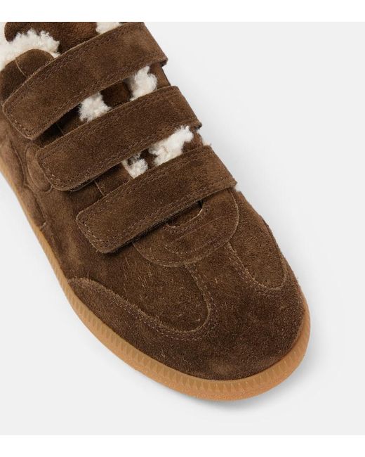 Isabel Marant Beth Shearling-Trimmed Suede Sneakers in Brown | Lyst