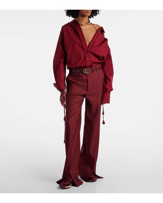 Gucci Low-Rise Wool Straight Pants in Red | Lyst