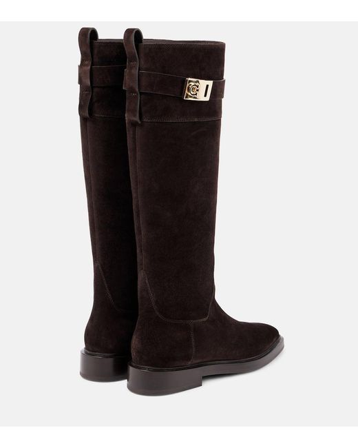 Ferragamo Hug Suede Knee-High Boots in Black | Lyst