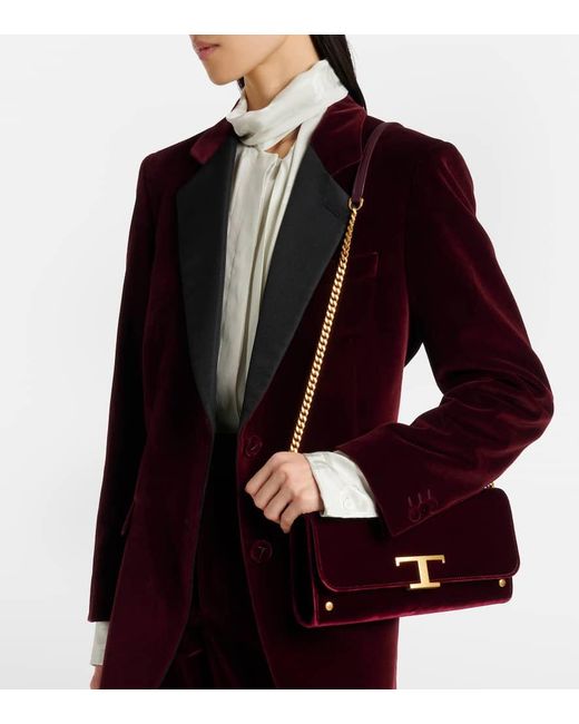 Tod's T Timeless Small Velvet Wallet On Chain in Red | Lyst