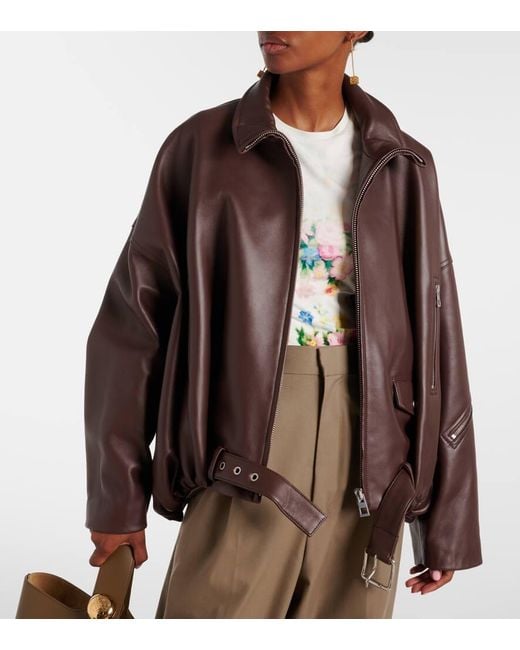 Loewe Balloon Leather Jacket in Brown | Lyst