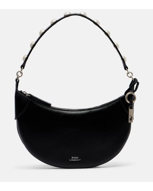 Polo Ralph Lauren Polo Id Mini Studded Leather Shoulder Bag in Black | Lyst