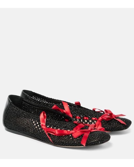 Simone Rocha Bow-Detail Crochet Ballet Flats in Red | Lyst