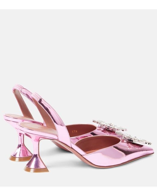 Salones Begum Sling 70 De Piel Metalizada de AMINA MUADDI de color Rosa ...