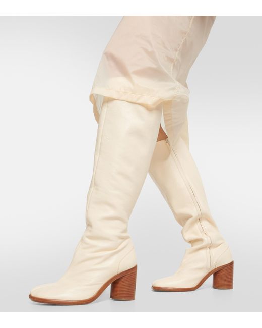 Maison Margiela Tabi Leather Knee-high Boots in White | Lyst