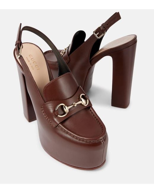 Gucci Leather Platform Slingback Pumps in Brown | Lyst