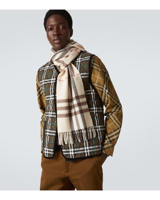 Burberry Check Cashmere Scarf in Natural for Men Lyst UK