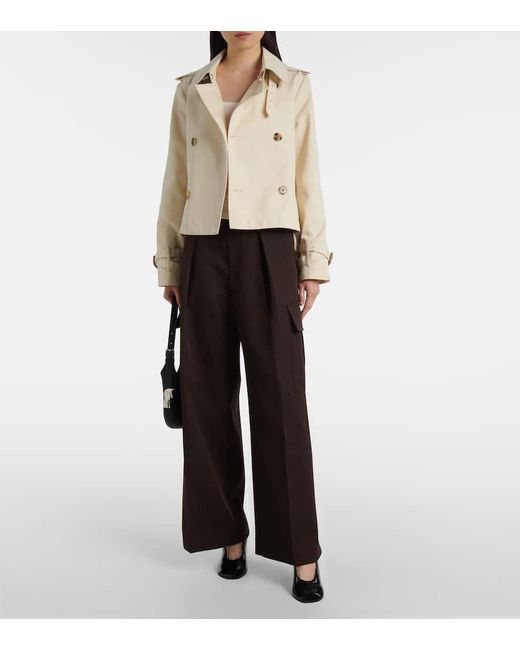 Burberry Cropped Gabardine Trench Coat in Natural | Lyst