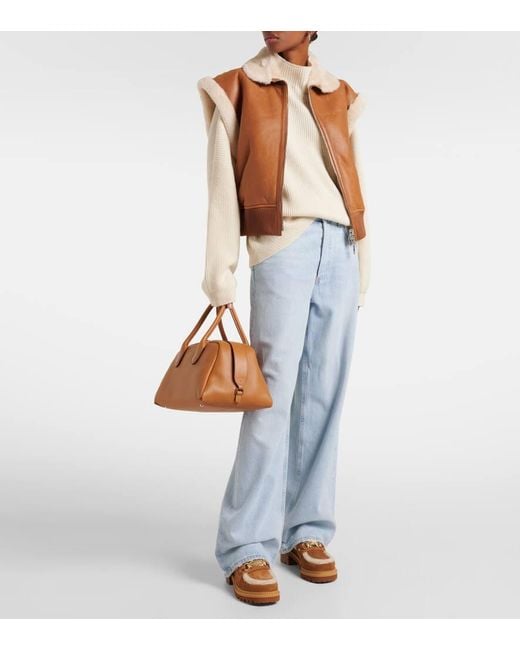 See By Chloé Juliet Shearling-trimmed Suede Loafer Pumps in Brown | Lyst