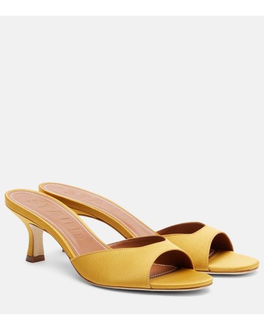 STAUD Brigitte Leather-Trimmed Mules in Metallic | Lyst