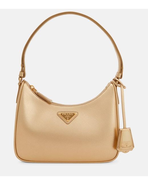 Prada Cleo Mini Leather Shoulder Bag in Natural | Lyst