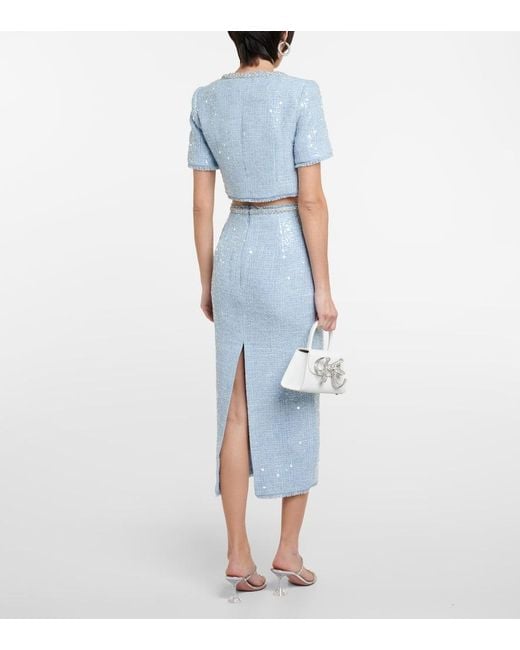 Self-Portrait Sequined Boucle Midi Skirt in Blue | Lyst