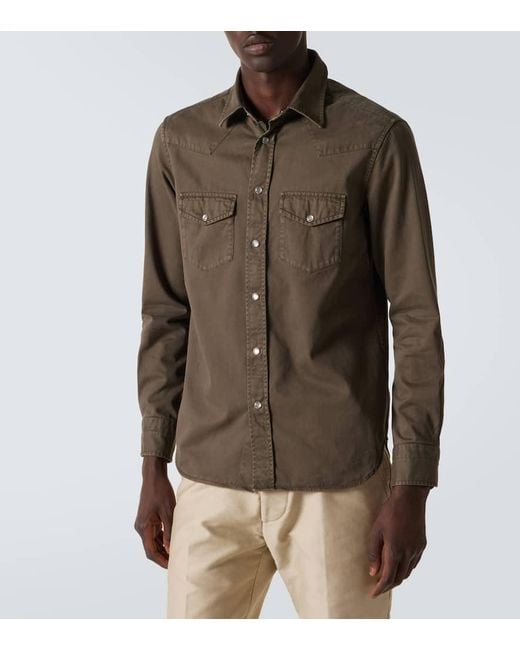 Tom Ford Cotton Twill Western Shirt in Green for Men | Lyst