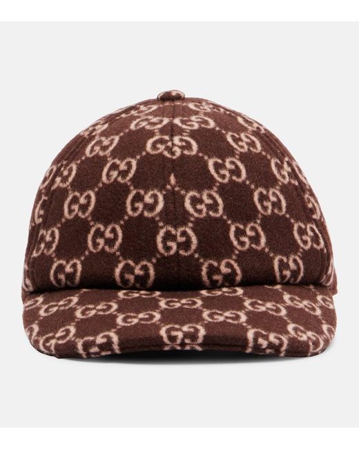 Gucci Gg Canvas Wool Baseball Cap in Brown | Lyst