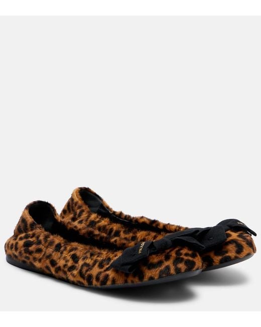 Prada Leopard-Print Calf Hair Ballet Flats in Brown | Lyst UK