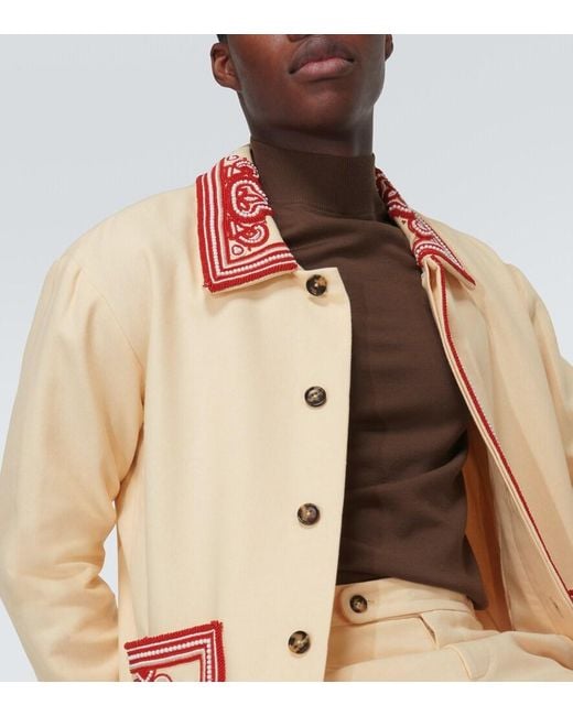 Bode Flora Beaded Cotton Jacket in Red for Men | Lyst