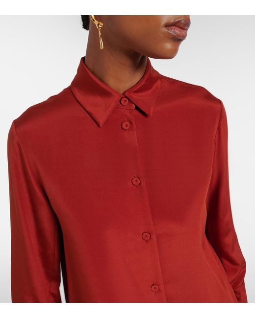 Max Mara Mxpvoliera Silk-Blend Satin Shirt in Red | Lyst UK