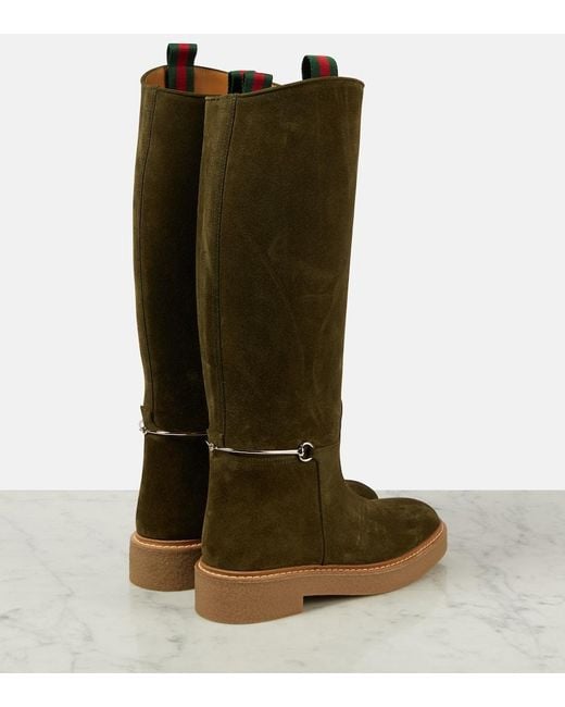 Gucci Horsebit Suede Knee-high Boots in Green | Lyst