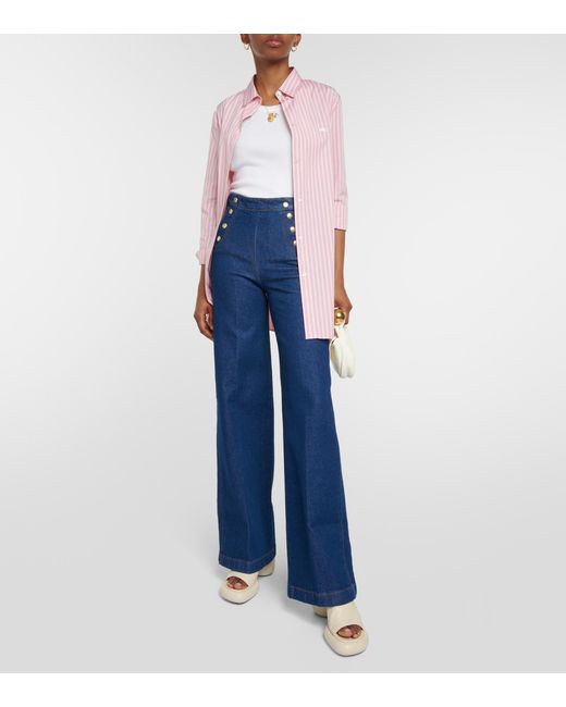 Frame Sailor Snap Wide Leg High Rise Jeans In Blue Lyst