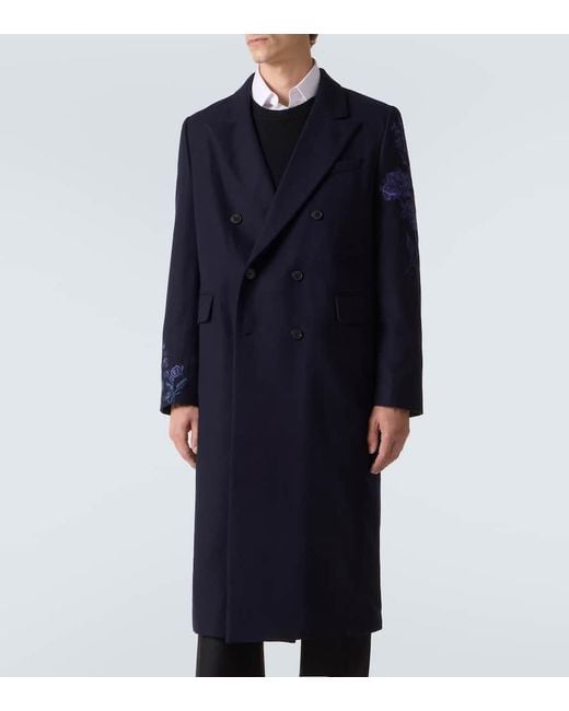 Dries Van Noten Floral Double-Breasted Wool Coat in Blue for Men | Lyst UK