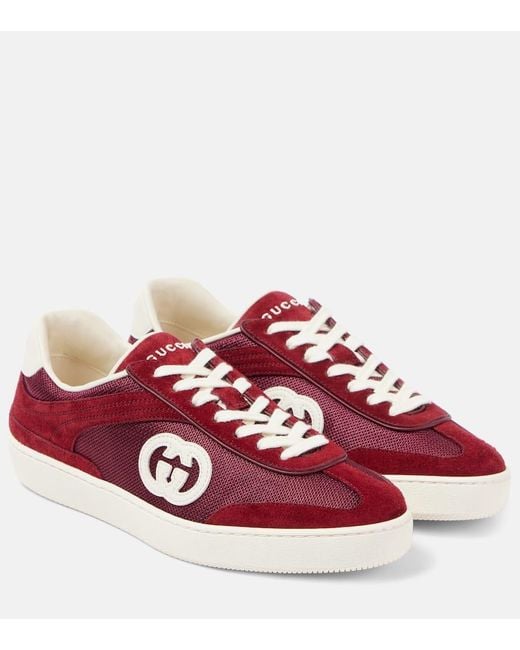 Gucci Interlocking G Suede-trimmed Sneakers in Red | Lyst