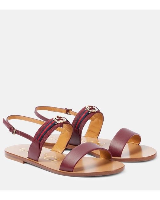 Gucci Interlocking G Web Stripe Leather Sandals in Pink | Lyst