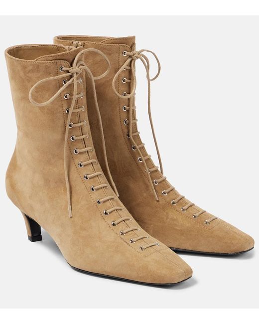 TOTEME Suede Lace-Up Boots in Natural | Lyst