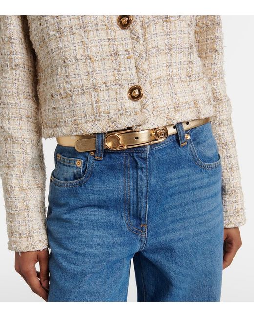 Versace Safety Pin Metallic Leather Belt in Natural | Lyst