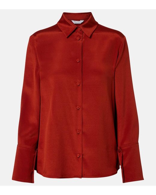 Max Mara Mxpvoliera Silk-Blend Satin Shirt in Red | Lyst UK