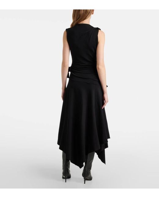 Acne Studios Enouk Asymmetric Draped Midi Dress in Black | Lyst