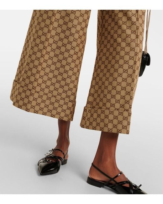 Gucci Gg Canvas Wide-Leg Pants in Natural | Lyst