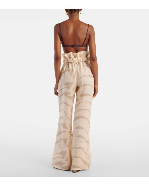 Johanna Ortiz Printed High-Rise Linen Wide-Leg Pants in Natural | Lyst
