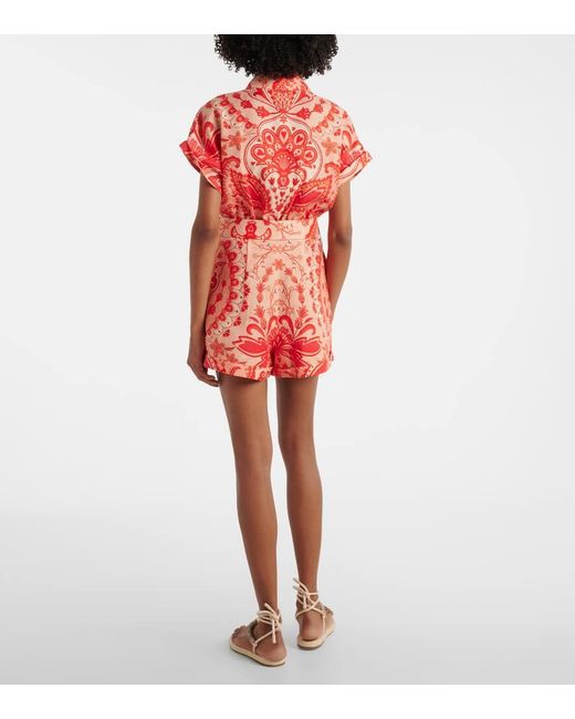 FARM Rio Floral Linen Romper in Orange | Lyst