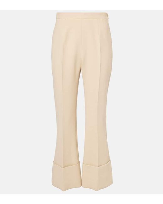 Valentino Virgin Wool Crepe Flared Pants in Natural | Lyst