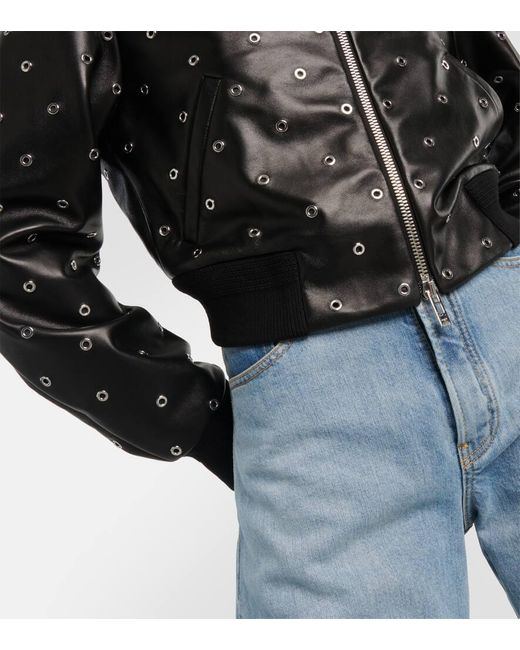 Alaïa Studded Leather Bomber Jacket in Black | Lyst