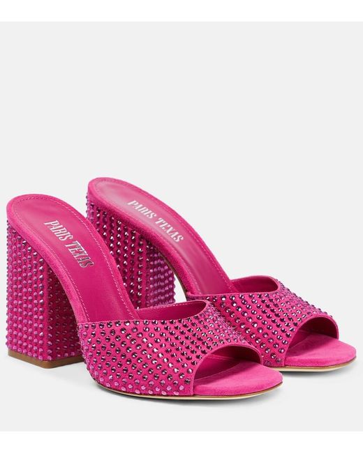Paris Texas Holly Anja Embellished Suede Mules in Pink | Lyst UK
