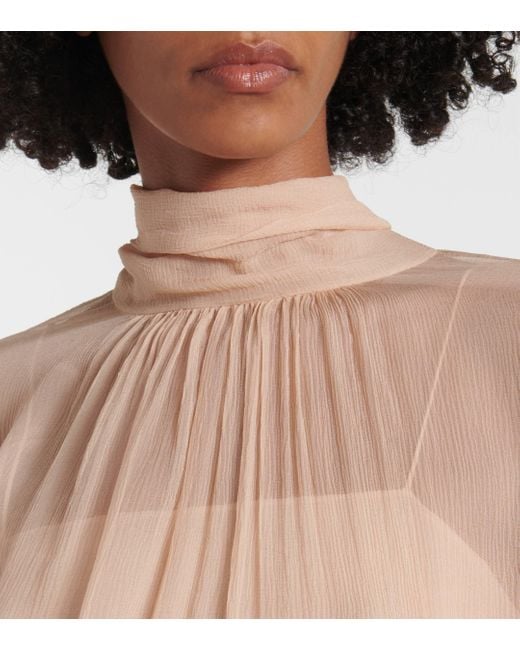 Chloé Ruffled Silk Muslin Blouse in Natural | Lyst Australia