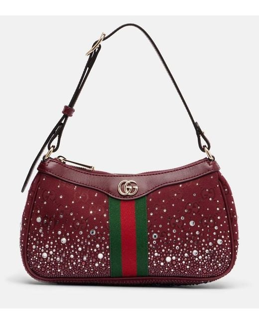 Gucci Ophidia Crystals Small Shoulder Bag in Red | Lyst