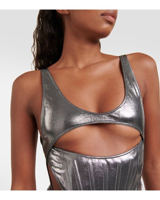 Mugler Cutout Metallic Swimsuit in Gray | Lyst Mugler Cutout Metallic Swimsuit in Gray | Lyst