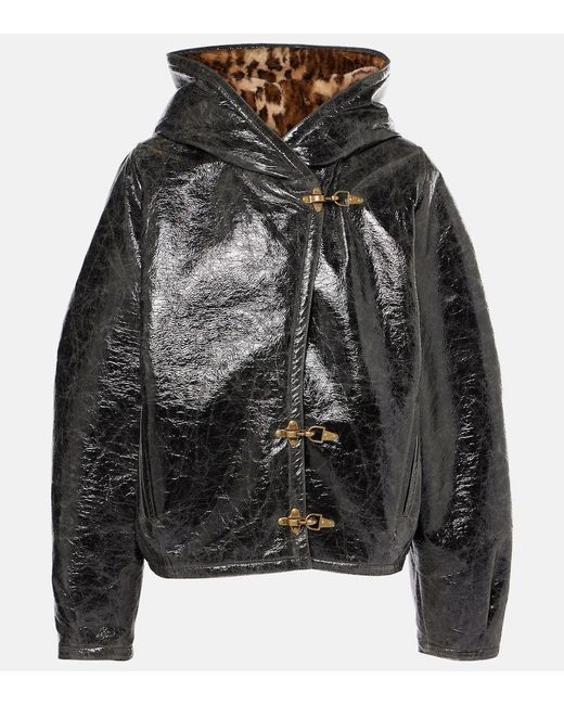 Isabel Marant Lanniya Leopard-Print Faux Leather Jacket in Black | Lyst