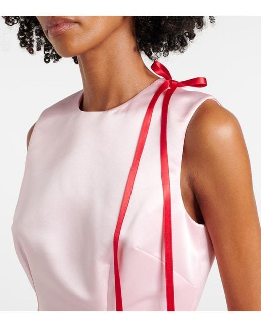 Simone Rocha Bow-Detail Satin Midi Dress in Pink | Lyst