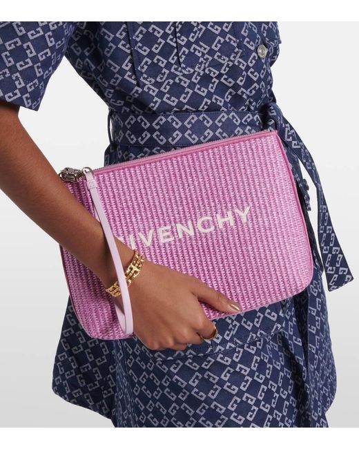 Givenchy Logo Raffia-Effect Pouch in Purple | Lyst