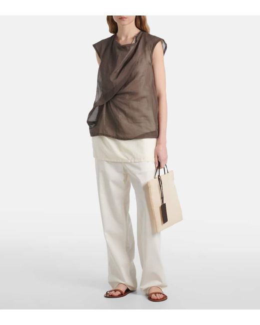 The Row Barn Mini Leather-Trimmed Tote Bag in Natural | Lyst