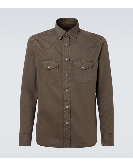 Tom Ford Cotton Twill Western Shirt in Green for Men | Lyst