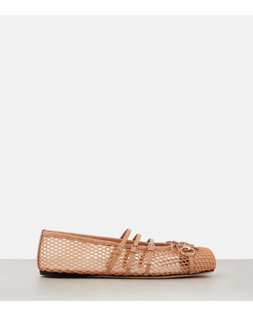 Gucci Horsebit Leather-Trimmed Mesh Ballet Flats in Brown | Lyst