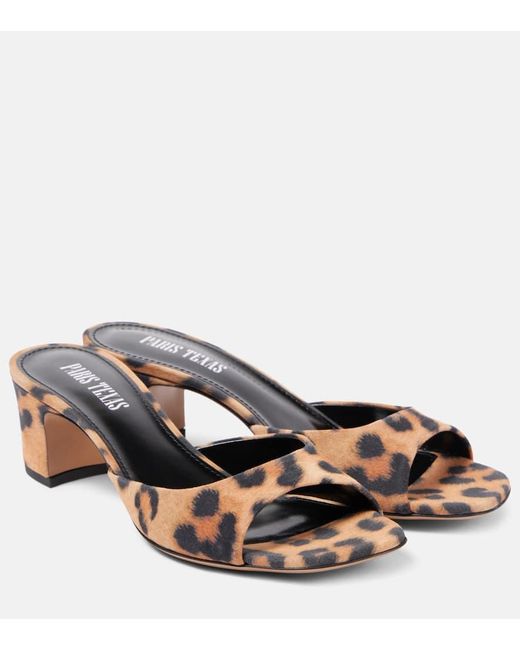 Paris Texas Lara Leopard-Print Suede Mules in Brown | Lyst