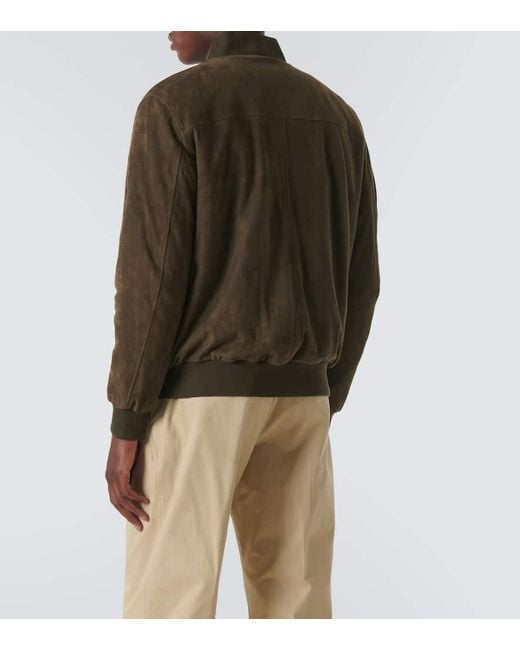 Loro Piana Suede Bomber Jacket in Green for Men | Lyst